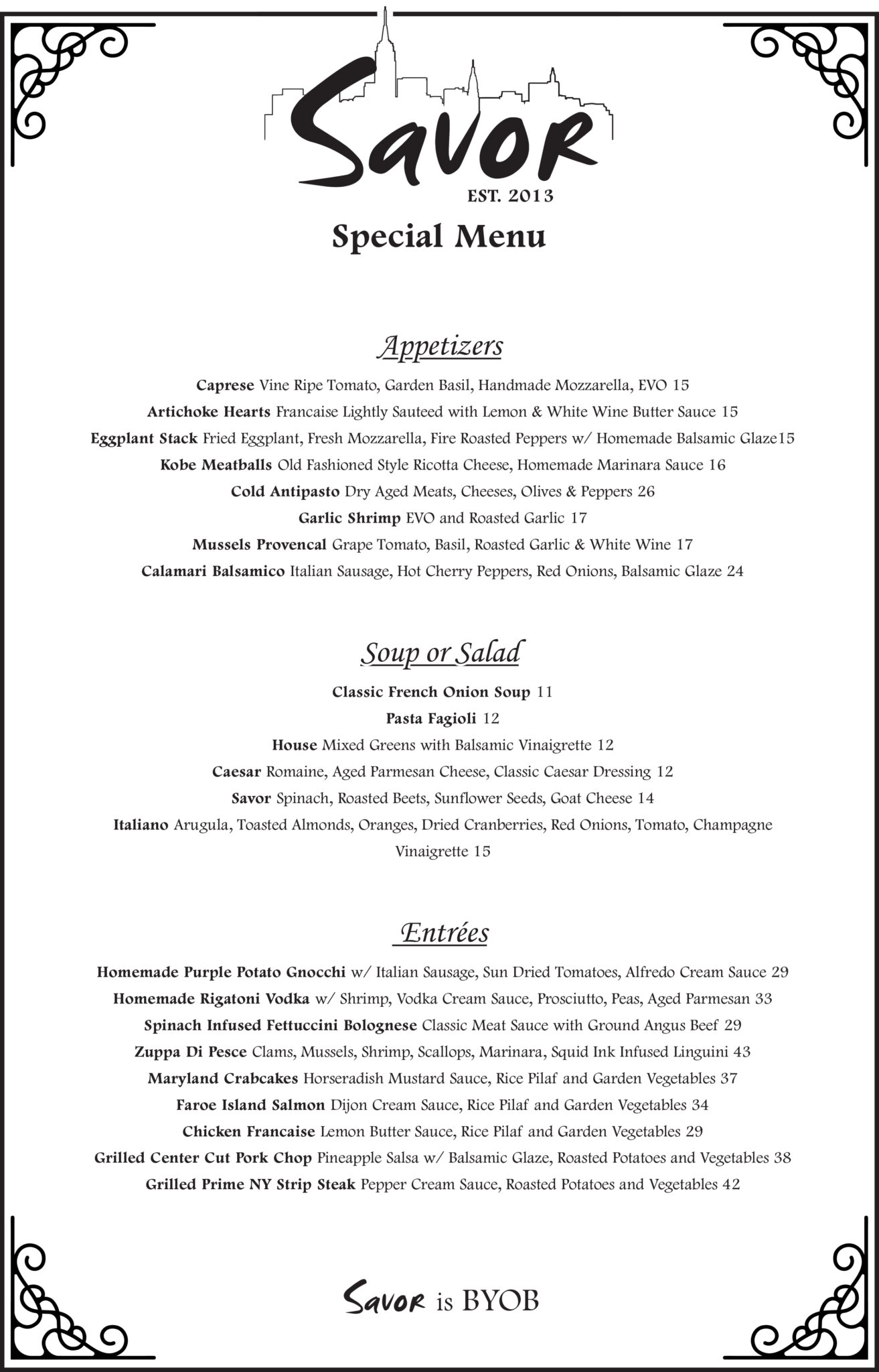 Savor Restaurant | Somerville NJ | Voted Best BYOB | Open Daily